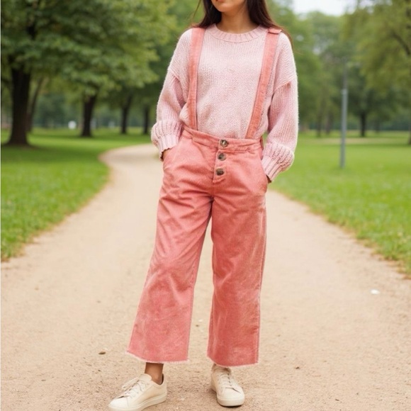 Zara | Bottoms | Zara Kids Pink Corduroy Culottes With Suspenders ...